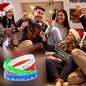 48 Pieces Christmas Wristband Silicone Bracelets, Xmas Rubber Band Wristbands Accessories Gift for Kids Adults Stocking Stuffers, Holiday Decoration Wrist Band Party Supplies Favors