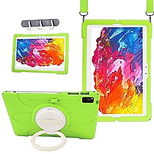 Tablet PC Case Kids Case Compatible with Samsung Galaxy Tab S7 FE 12.4 inch 2021 (SM-T730/T736),Soft Silicone Lightweight Case,with Hand Strap Shoulder Belt Rotatable Stand Cover Protective Cover (Co