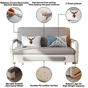 Etelifrank Put-Out Sofa Bed Futon，2-in-1 Convertible Sofa Couch with Storage，Foldable Linen Fabric Loveseat RV Sofa Bed for Small Place，Living Room，Apartment, Lounge(60''Lx34.25''Wx37.4''H)