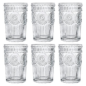 Kingrol 6 Pack 12 oz Romantic Water Glasses, Premium Drinking Glasses Tumblers, Vintage Glassware Set for Juice, Beverages, Beer, Cocktail