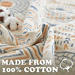 COLLACT Boho Throw Blanket for Couch Cotton Sofa Jacquard Coverlet Orange Throw Blankets for Bed Bohemian Geometric Throws Soft Cozy Quilted Blanket Year Round 60x80 Inch Orange