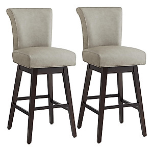 CHITA 30 Inch Counter Height Swivel Bar Stools Set of 2, FSC Certified Modern Upholstered Faux Leather Swivel Barstool Chairs with Back, Stone Grey