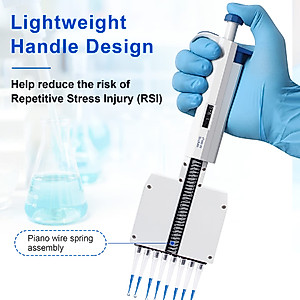 FOUR E'S SCIENTIFIC Multichannel Pipette 8 Channels Adjustable Volume Pipettor, 50-300uL