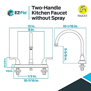 EZ-FLO Kitchen Faucet, Kitchen Sink Faucet with 2 Handles, Chrome, 10189