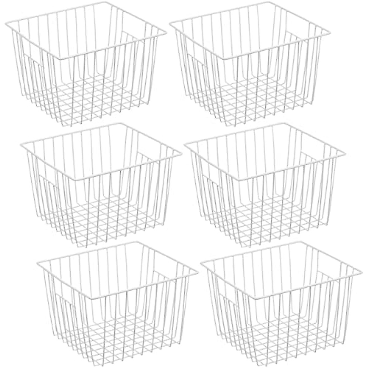 Redrubbit Deep Refrigerator Freezer Baskets, Wire Storage Basket Bins Organizer Large Household with Handles for Kitchen, Pantry, Freezer, Cabinet, Closets, Set of 6, White