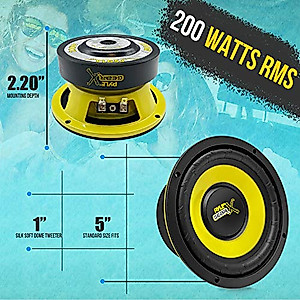 Pyle Car Mid Bass Speaker System - Pro 5 Inch 200 Watt 4 Ohm Auto Mid-Bass Component Poly Woofer Audio Sound Speakers For Car Stereo w/ 30 Oz Magnet Structure, 2.2” Mount Depth Fits OEM - PLG54 Yellow