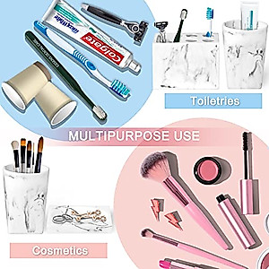 Haturi Bathroom Accessories Set, 5 Pcs Marble Look Bathroom Sets Soap Dispenser & Toothbrush Holder Set, Counter Top Restroom Apartment Decor Stuff, Resin Kits, Gift for Women and Men, Ink White