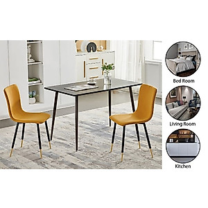 FurnitureR Scandinavian Dining Chair Set of 4, Dining Room Side Chairs Accent Chairs with Black Gold Metal Legs Comfortable for Kitchen, Lounge, Living Room, Set of 4, Yellow