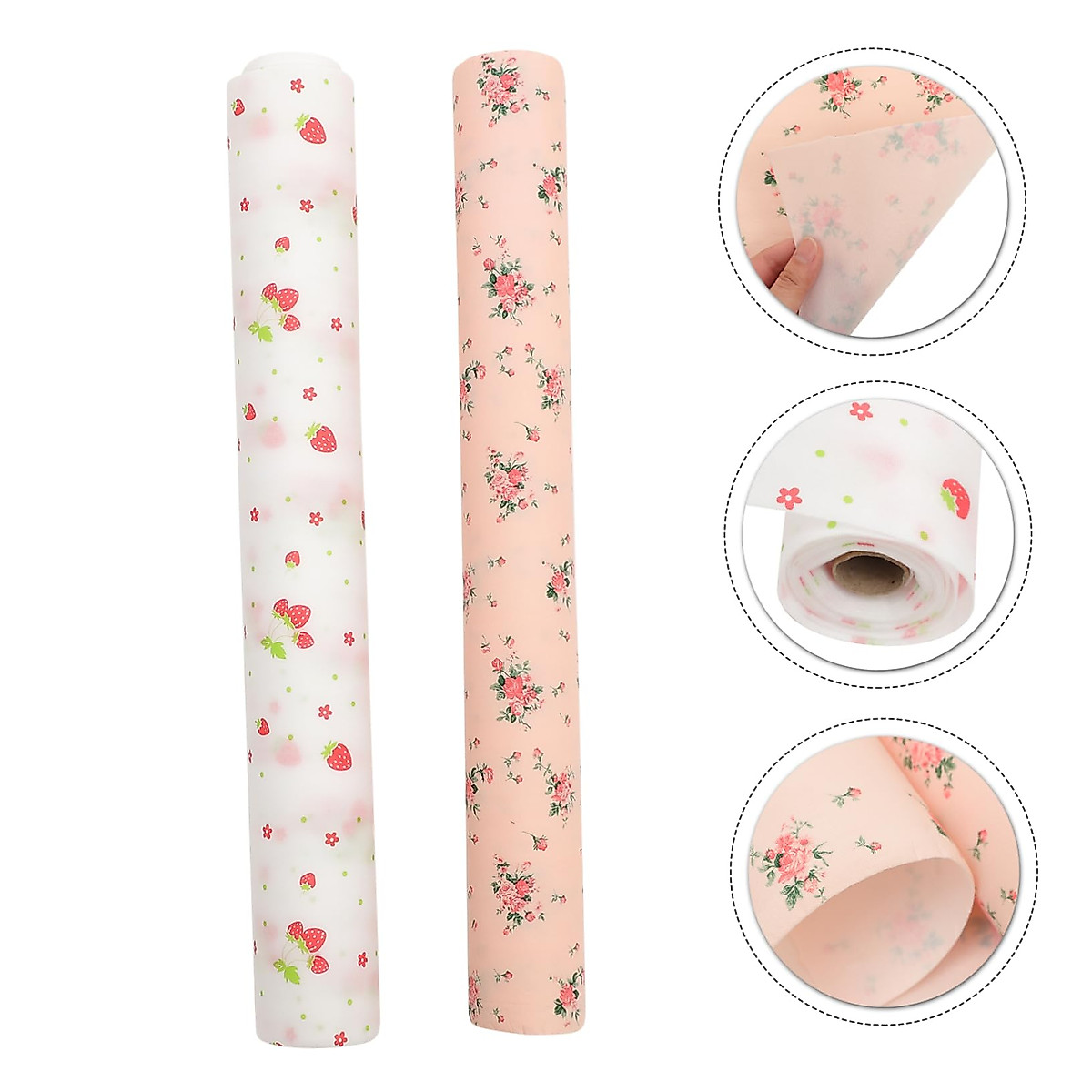 DOITOOL 2 Rolls Waterproof Shelf Liners Kitchen Drawer Mats Anti- Oil Rose Strawberry Printed Cupboard Pad Refrigerator Liners Table Place Mat for Kitchen Cabinet
