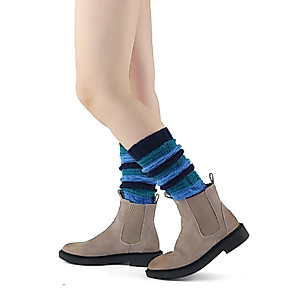 GLENMEARL 3 Pack Women's Fall Winter Warm Colorful Striped Multicolor Knit Leg Warmers Long Socks Stockings (Blue Beige Black)