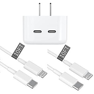 iPhone Fast Charger, 40W Dual USB-C Quick Wall Charger[Apple MFi Certified] 2 Pack 10FT Extra Long Lightning Cable+Double Port Foldable USBC Charger Fast Charging for iPhone 14/13/12/11/XR/XS/SE/iPad