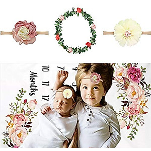 SPOKKI 4 PCS Baby Monthly Milestone Blanket, 51"x40" Premium Fleece Floral Memory Blankets kit for Newborn Girls Boys Photography Props and Mom Nursery Shower Gift (Pink)