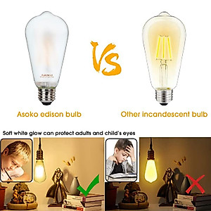 ASOKO ST64 Frosted LED Edison Vintage Light Bulbs, 6W Equivalent 60W 2700K Warm White, Dimmable LED Edison Bulb Antique LED Filament Bulbs 4 Packs