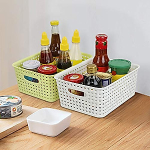 Ponpong Plastic Weave Storage Basket, Plastic Basket Organizer Storage, 6 Pack