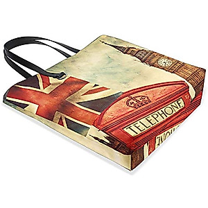 VVIEER Vintage Handbag Leather Tote Bag Purse British Flag Big Ben London for Womens, Image 912, 12inch x 4.7inch x 13.6inch