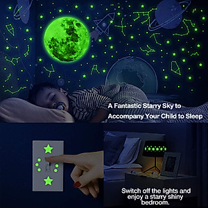 Glow in The Dark Stars for Ceiling, 100 Adhesive Bright, Realistic Glowing Ceiling Stars and a Full Moon for Starry Sky, 12 Constellations, and 407 Dots, Wall Stickers Perfect for Kids Room Decor