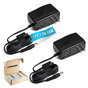 CHANZON 12V 1.5A UL Listed 18W AC DC Switching Power Supply Adapter (Input 100-240V, Output 12 Volt 1.5 Amp, 6Ft Cord, 18 Watt) Wall Wart Transformer Charger for DC12V Security CCTV Camera (2-Pack)
