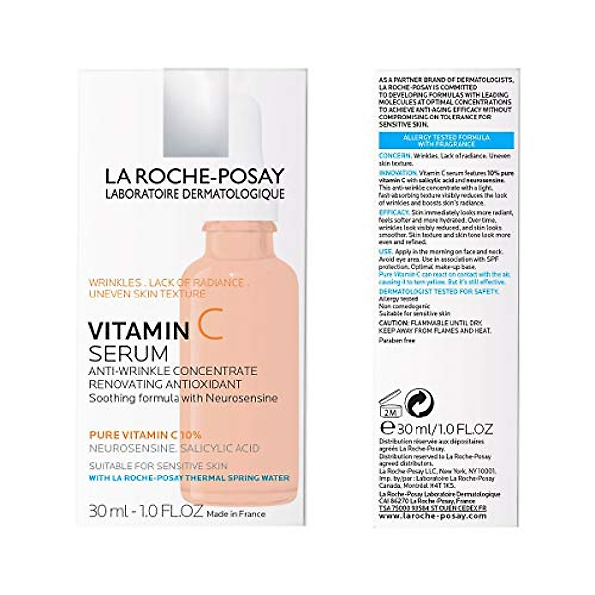 La Roche-Posay Pure Vitamin C Face Serum with Hyaluronic Acid & Salicylic Acid, Anti Aging Face Serum for Wrinkles & Uneven Skin Texture to Visibly Brighten & Smooth. Suitable for Sensitive Skin