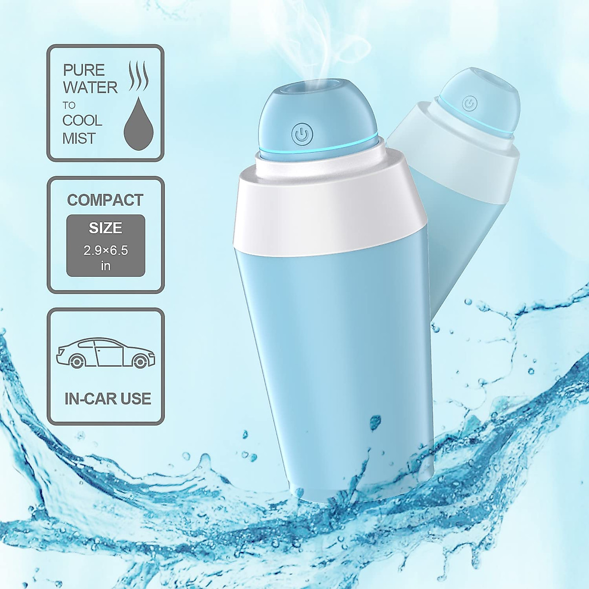 Portable Mini Humidifier USB Cool Mist Ultrasonic Humidifier with Water Bottle Premium Humidifying Unit with Whisper-Quiet Operation Automatic Shut-Off Multi Use for Travel Home Office Bedroom