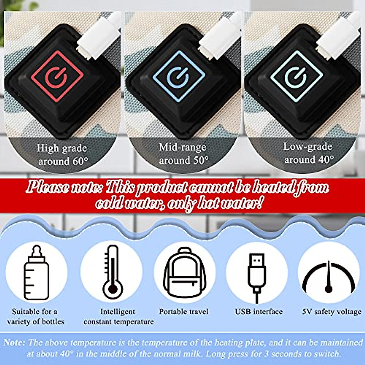 Hohean 2 Pieces Portable Car Travel Bottle Warmer USB Milk Heat Keeper Baby Bottle Warmer with 2 Pieces USB Data Cables Infant Bottle for Indoor, Outdoor, Traveling, Driving (Vivid Style)