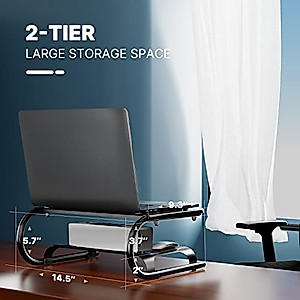 HUANUO Monitor Stand, 2 Tier Monitor Riser with Storage, Vented Computer Monitor Stand, Desktop Stand, Desk Shelf for Printer, Screen, PC, Gaming Console, for Home & Office