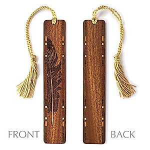 Engraved Feather Wooden Bookmark with Tassel - Also Available with Personalization - Made in The USA