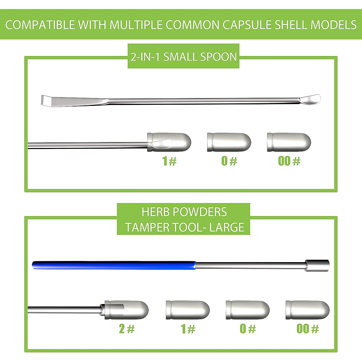 10 PCS Capsule Filling Tool Kit for Pill Filler - Lab Scoops 000# 00# 0# 1# 2# Lab Spoons Tool Suitable for Medication, Supplements, Turmeric Powder Capsules