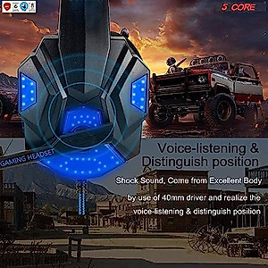 5 CORE Gaming Headset for PS4 PC One PS5 Console Controller, Noise Cancelling Microphone Over Ear Stereo Headphones with Mic, LED Light, Bass Surround, Earmuffs for Laptop Mac NES Games HDP GM1 B