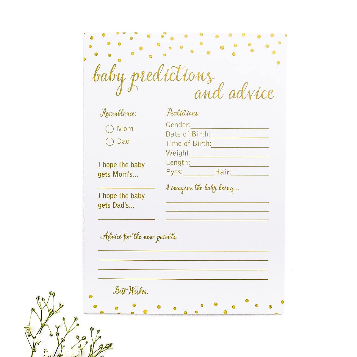 50 Baby Predictions and Advice - Gold Confetti - Baby Shower Game, New Mom & Dad Card or Mommy & Daddy To Be, Girl or Boy Babies New Parent Message Advice Book, Fun Gender Neutral Party (50-cards)