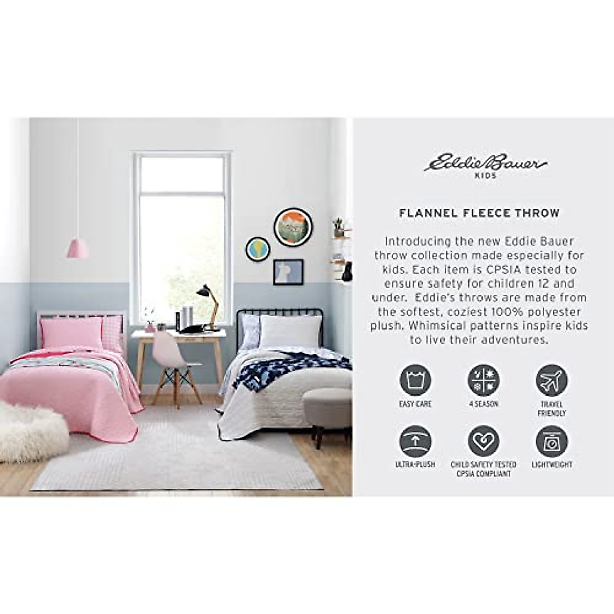 Eddie Bauer Kids - Throw Blanket, Super Soft & Cozy Kids Fleece Bedding, Playful Home Decor (Fish Lake Grey, 50" x 60")