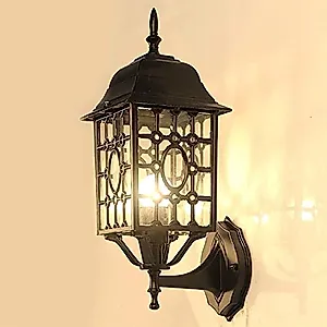 Mjssq Rustic Loft Vintage Industrial Black Wall Mounted Sconce Garden Clear Glass Lantern, Patio Entrance Porch Wall Light Fixtures Decoration E27 Home European Retro Outdoor Square Waterproof Wall La