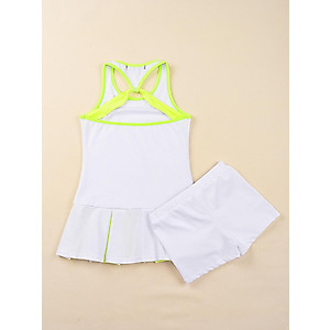 Loodgao Kids Girls Pleated Tennis Golf Dress Workout Outfits Solid Color Sleeveless Sports Dress with Shorts White 6 Years