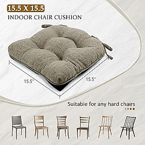 LOVTEX Kitchen Chair Cushions Set of 4, Non-Slip Chair Cushions for Dining Chairs, Shredded Memory Foam Chair Pads with Ties, Tufted Dining Chair Cushions, 15.5" x 15.5", Khaki