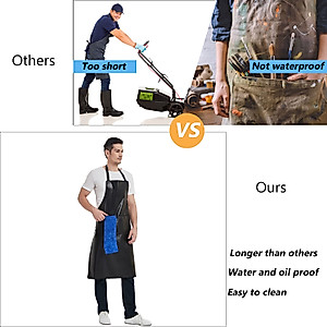 FunChaos Black Waterproof Apron, Heavy Duty Work Apron, Artificial Leather Apron Ideal for Chef, Butcher, Barber, DishWashing, Cleaning, Dog Grooming (Plus Size)
