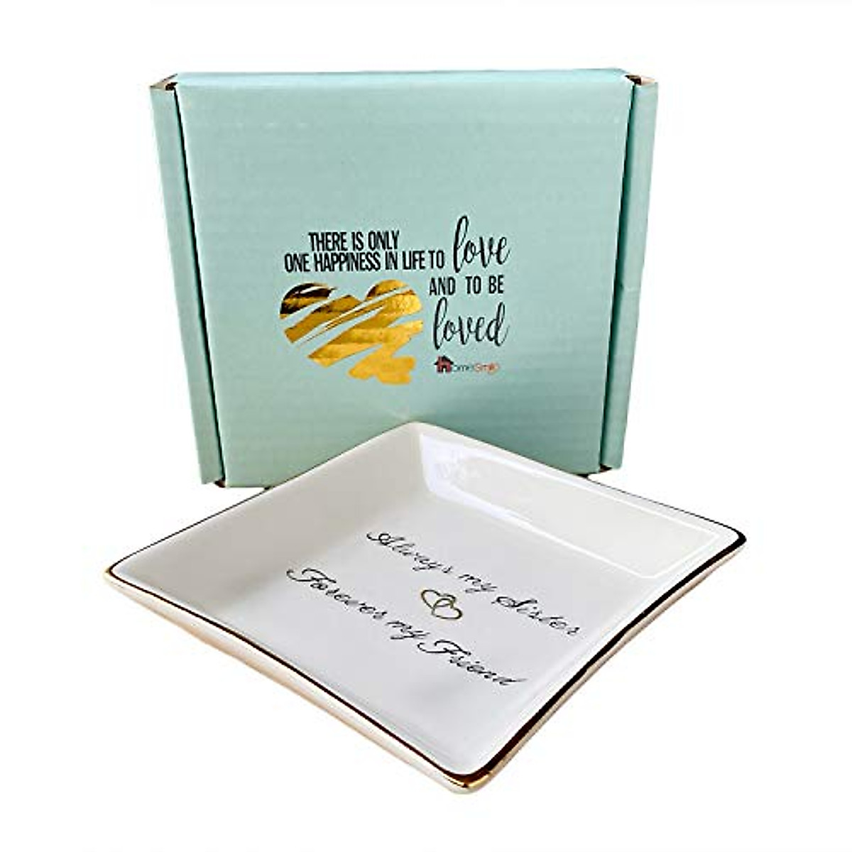 HOME SMILE Sister Birthday Gifts Trinket Dish Jewelry Tray -Always My Sister,Forover My Friend,Gifts for Sisters Bestie BFF Her