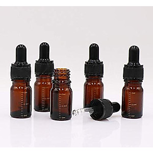 3 Pcs 5ml 0.17oz Empty Refillable Amber Glass Graduated Dropper Bottle Essential Oil Cosmetics Elite Fluid Container Jar Pot Holder with Glass Pipette Dropper