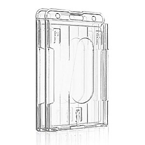 Pawfly Vertical 2-Card Badge Holder with Thumb Slot Hard Transparent PC Case Protector for Office School IDs Credit Cards Driver’s Licenses and Passes, 2 Pack