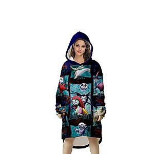 Christmas Blanket Hoodie Women Plus Size,Warm Soft Halloween Wearable Blanket Adult Hoodie,Novelty Flannel Blanket Sweatshirt,with Pockets Pullover Pajamas for Teens 5'5"-5'11"