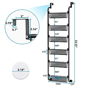 1Easylife 6-Tier Over the Door Pantry Organizer, Heavy-Duty Metal Pantry Door Organizer with 6 Baskets, Hanging Storage Door Organization Kitchen Spice Rack (6x4.72"Width Baskets, Black)