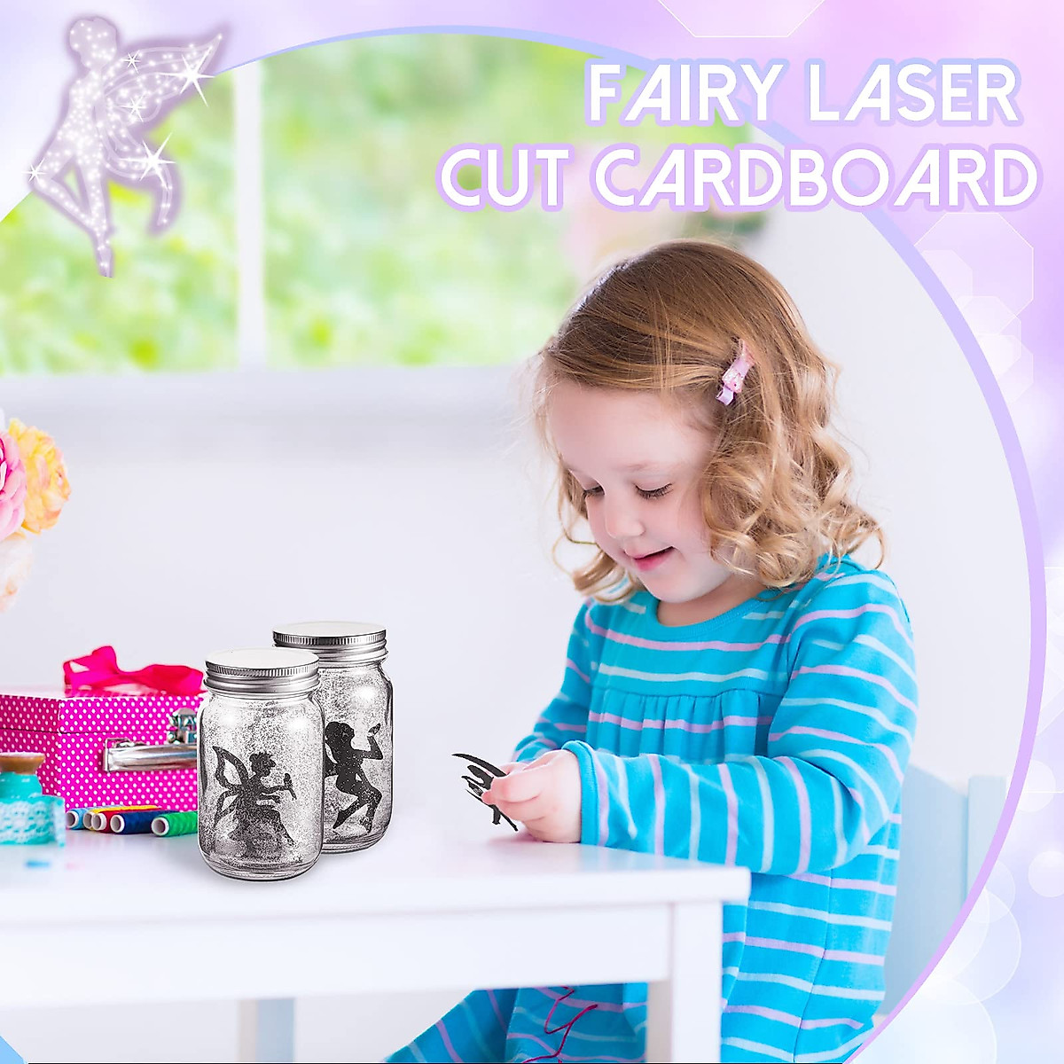 40 Pieces Laser Cut Card Fairies Mermaid Scrapbook Fairy Silhouettes Mermaid Cutouts Fairy Die Cuts for Lantern Jars Wall Painting Scrapbook Windows Glass and Phones Decoration (Fairy)