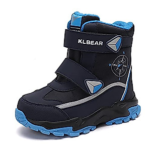 UJKOO Boys Girls Snow Boots Winter Warm Waterproof Slip Resistant Cold Weather Outdoor Boots Kids Shoes/Black blue 2.5 Little Kid