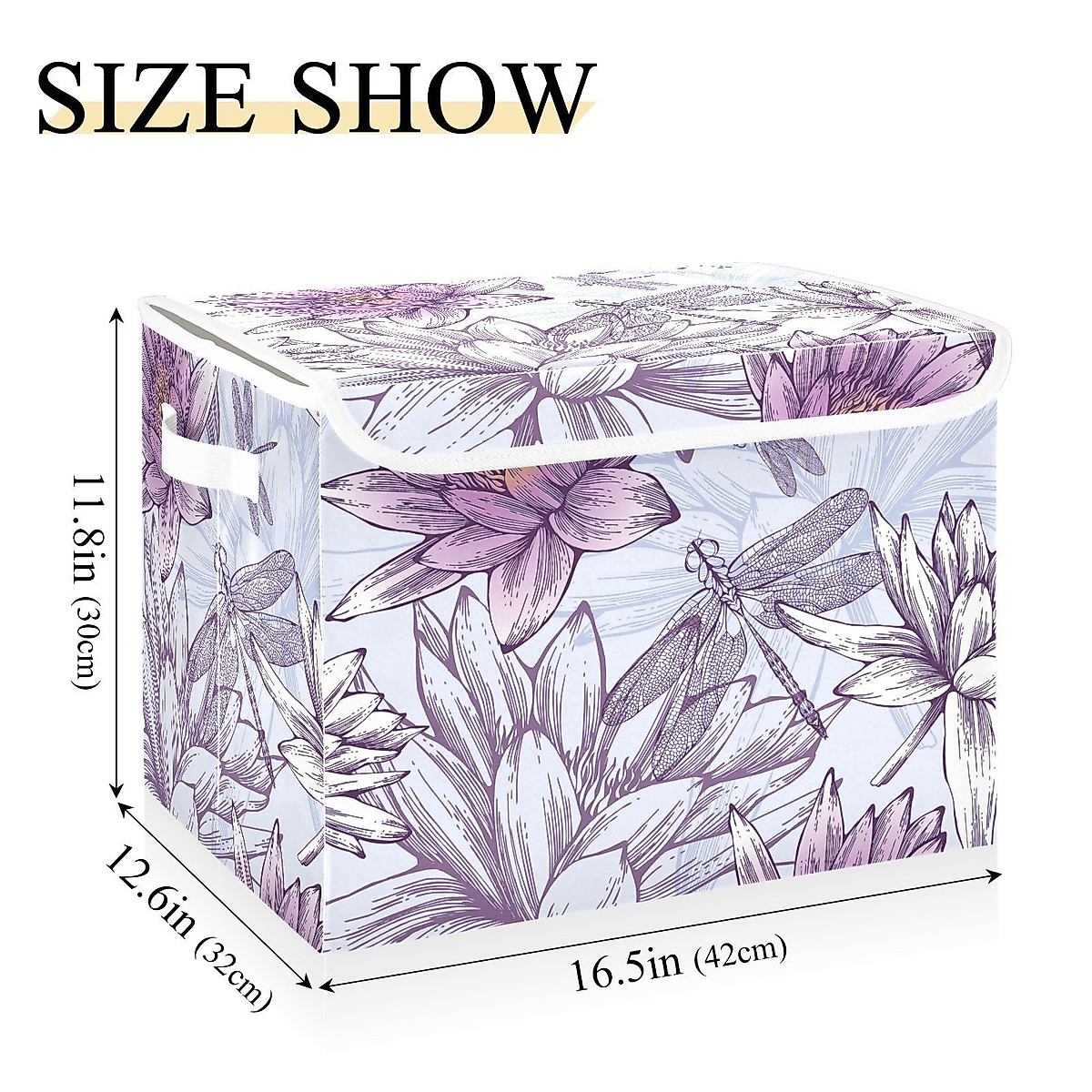 Joisal Purple Lilies And Dragonflies Baskets with Lids for Organizing Fabric Storage Bins for Shelves for Home Bedroom Office
