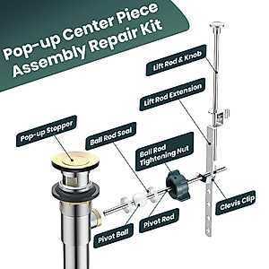 Enhon 1 Pack Lavatory Pop up Center Piece Assembly, Bathroom Sink Stopper Replacement with Seal Tape, Pivot Rod Bathroom Universal Sink Repair Kit, Compatible with Pfister Pop up Stopper PS2673