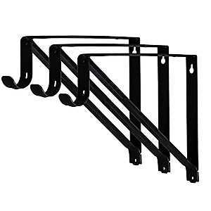 Harrier Hardware Premium Heavy Duty Closet Shelf and Rod Bracket, Black, 3-Pack
