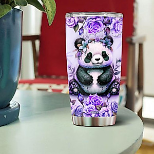 WONWIX Personalized Panda Tumbler Gifts For Women, Girls, Daughter, Cute Coffee Mug Drinking Cup Water Bottle Birthday Christmas Valentine Mothers Day 20oz Stainless Steel Tumblers With Lids