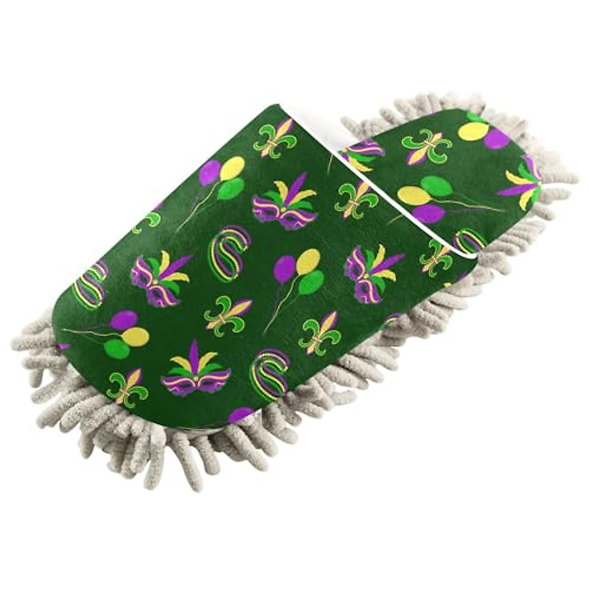 FLildon Microfiber Cleaning Slippers Mardi Gras Washable Mop Shoes Slipper for Men/Women House Floor Dust Cleaner, Size L