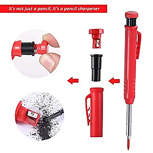 Carpenter Pencils, Construction Pencils with Pencil Sharpeners Center Punch Mechanical Carpenters Pencil Woodworking Scribing Tools Set for Carpentry Welders, 5pcs