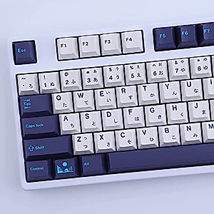 JOMKIZ PBT Keycaps, 134 Keys Blue Moon Dye Sublimation Cherry Profile Keycaps with 7U Spacebar Japanese Keycap Set for MX Switches Mechanical Keyboards