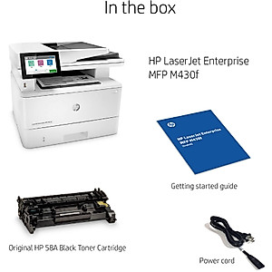 HP Laserjet Enterprise MFP M430f All-in-One Wired Monochrome Laser Printer, White - Print Scan Copy Fax - 4.3" LCD, 40 ppm, Auto Duplex Printing, 50-Sheet ADF, Ethernet, Cbmou Printer_Cable
