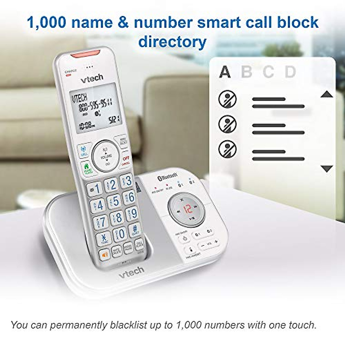 Vtech VS112-37 DECT 6.0 Bluetooth 3 Handset Cordless Phone for Home with Answering Machine, Call Blocking, Caller ID, Intercom and Connect to Cell (Silver & White)